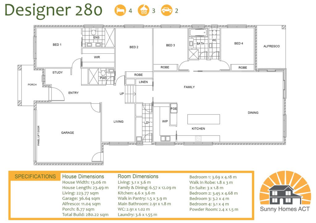 Designer 280 Single Storey Home Plans | Sunny Homes